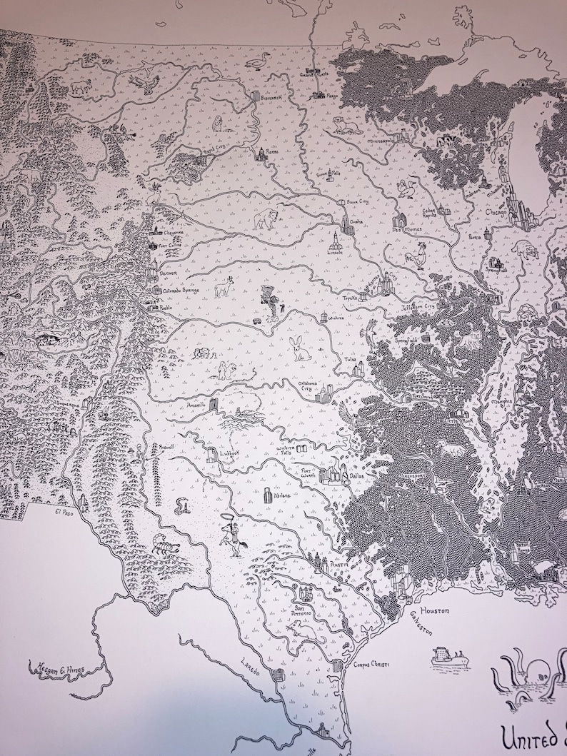Fantasy-style Map of the US (contiguous) - Etsy