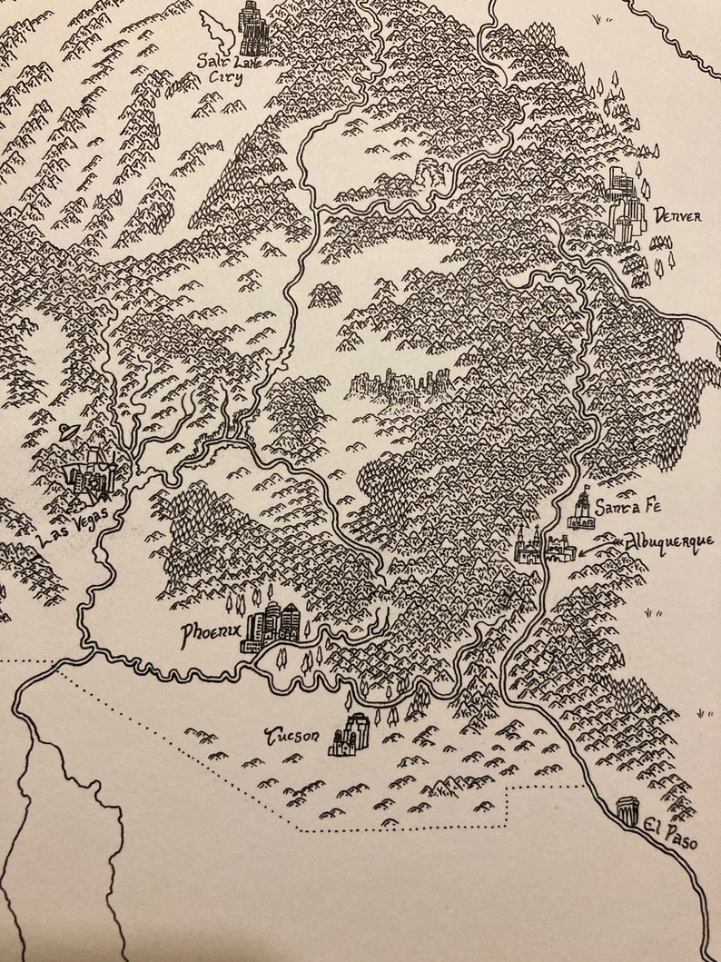 Fantasy-style Map of the US contiguous | Etsy
