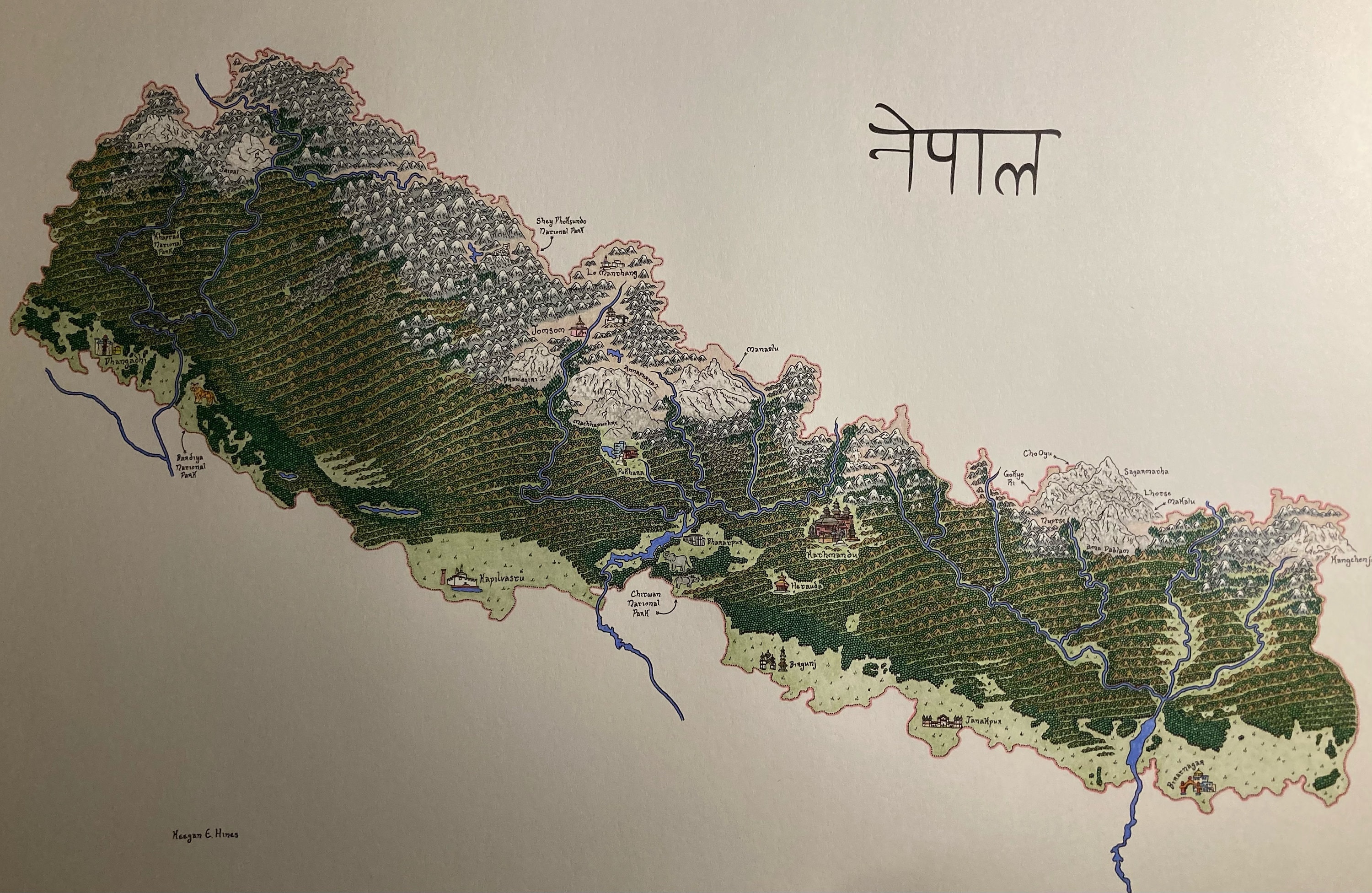 Nepal - Hand-drawn Fantasy-style Map - Etsy