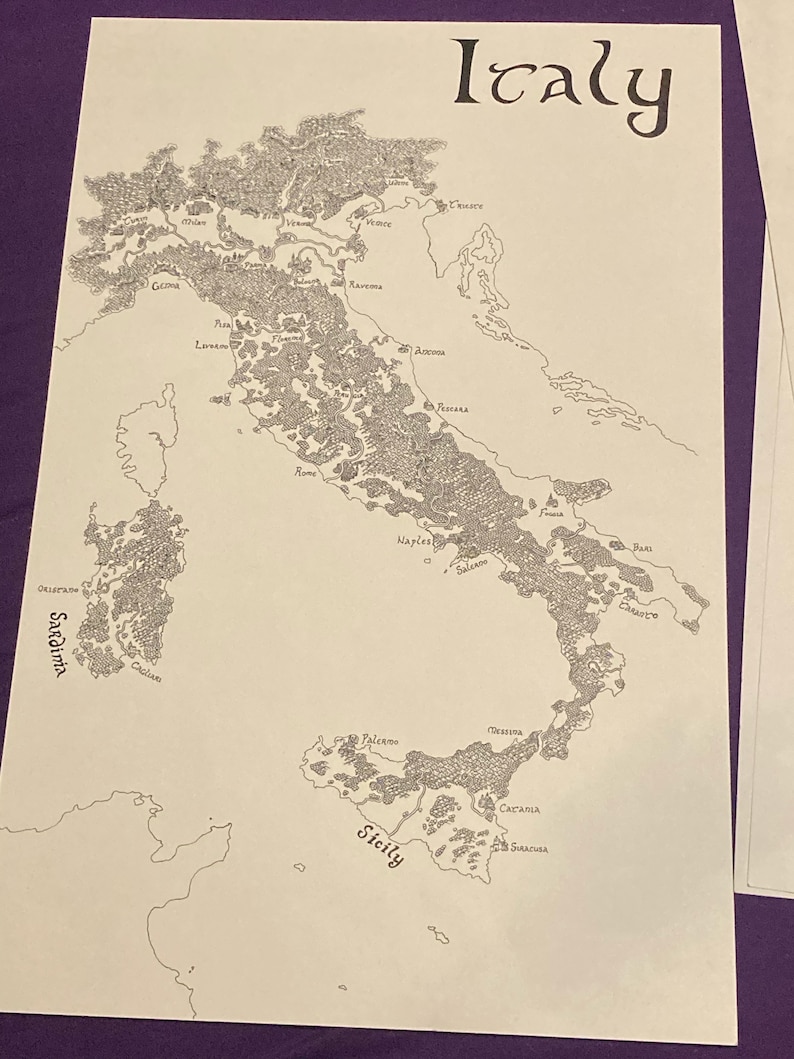 Hand Drawn Fantasy Map of Italy - Etsy