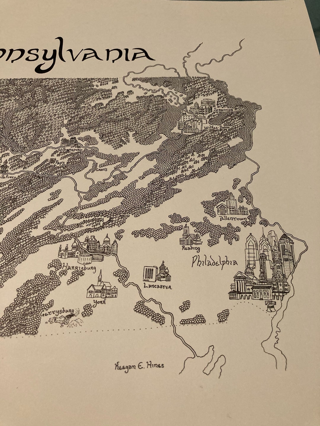Hand Drawn Fantasy-style Map of Pennsylvania - Etsy