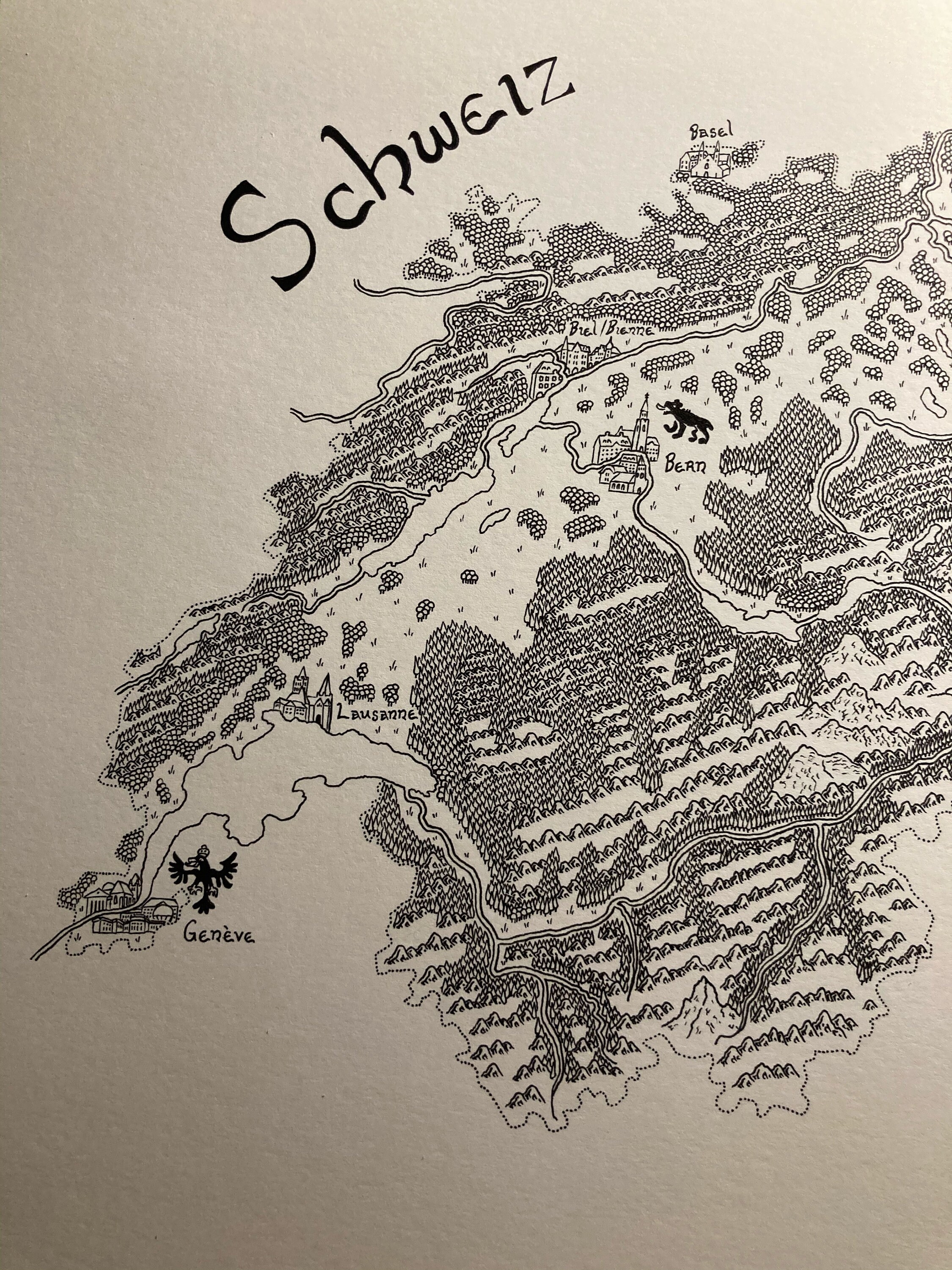 Hand Drawn Fantasy-style Map of Switzerland - Etsy