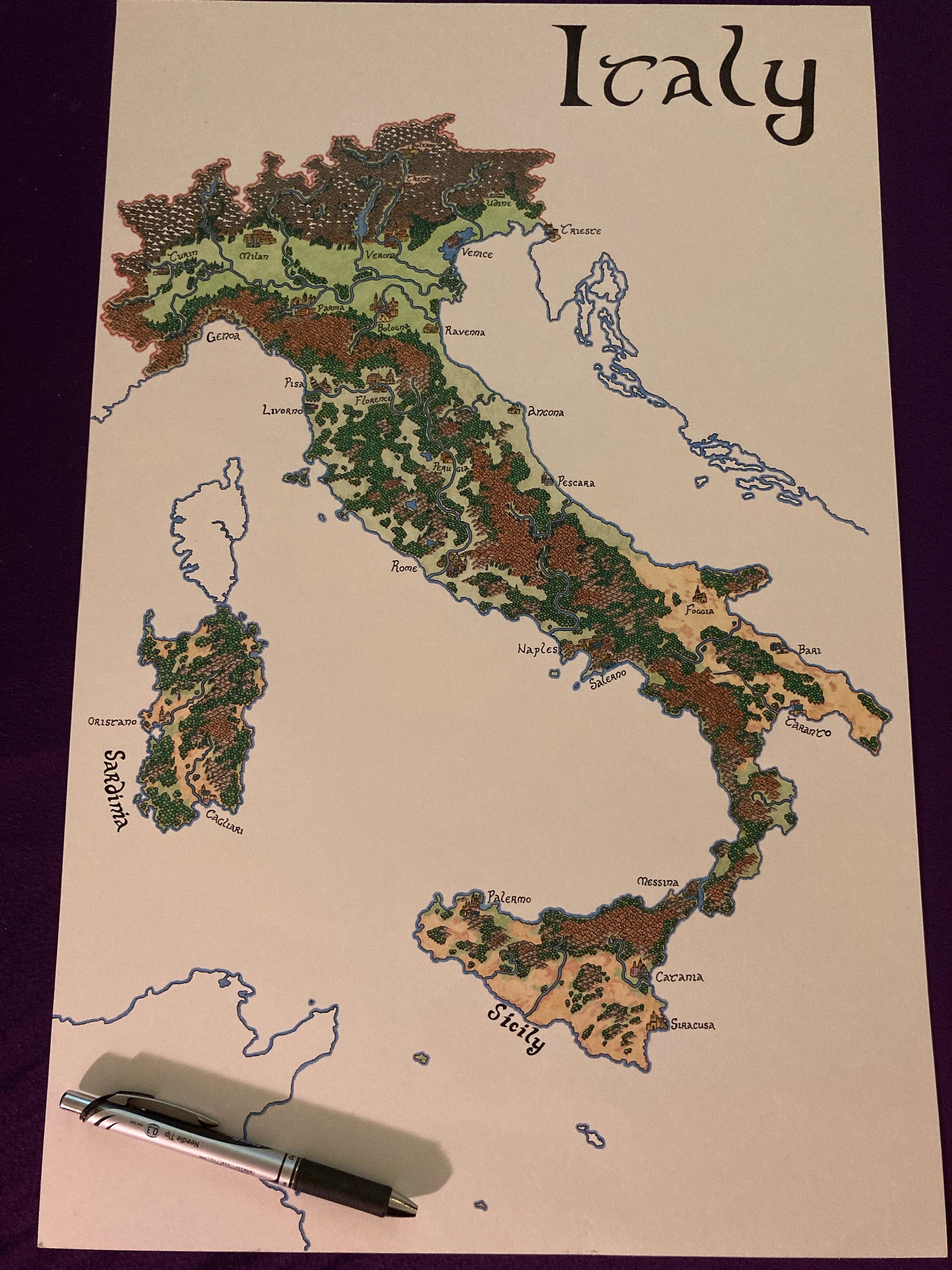 Hand Drawn Fantasy-style Map of Italy, Colored - Etsy UK