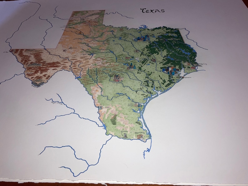Fantasy-style Map of Texas - Etsy