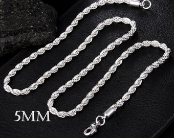 Italy 925 SOLID Sterling Silver Diamond-cut ROPE Chain Necklace or ...