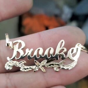10K 14K Solid Real Gold Customized Name Pendant Cursive Letters Diamond ...