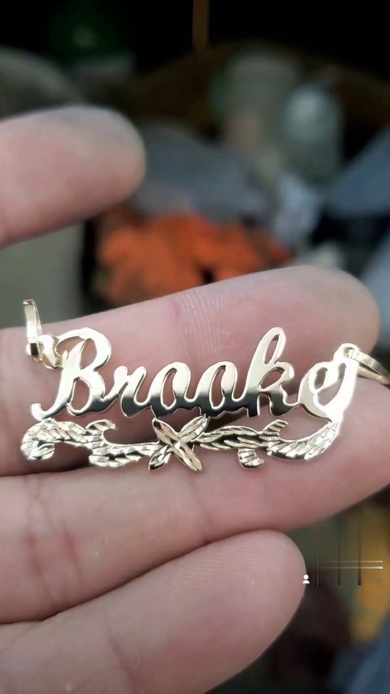10K 14K Solid Real Gold Customized Name Pendant Cursive Letters Diamond ...