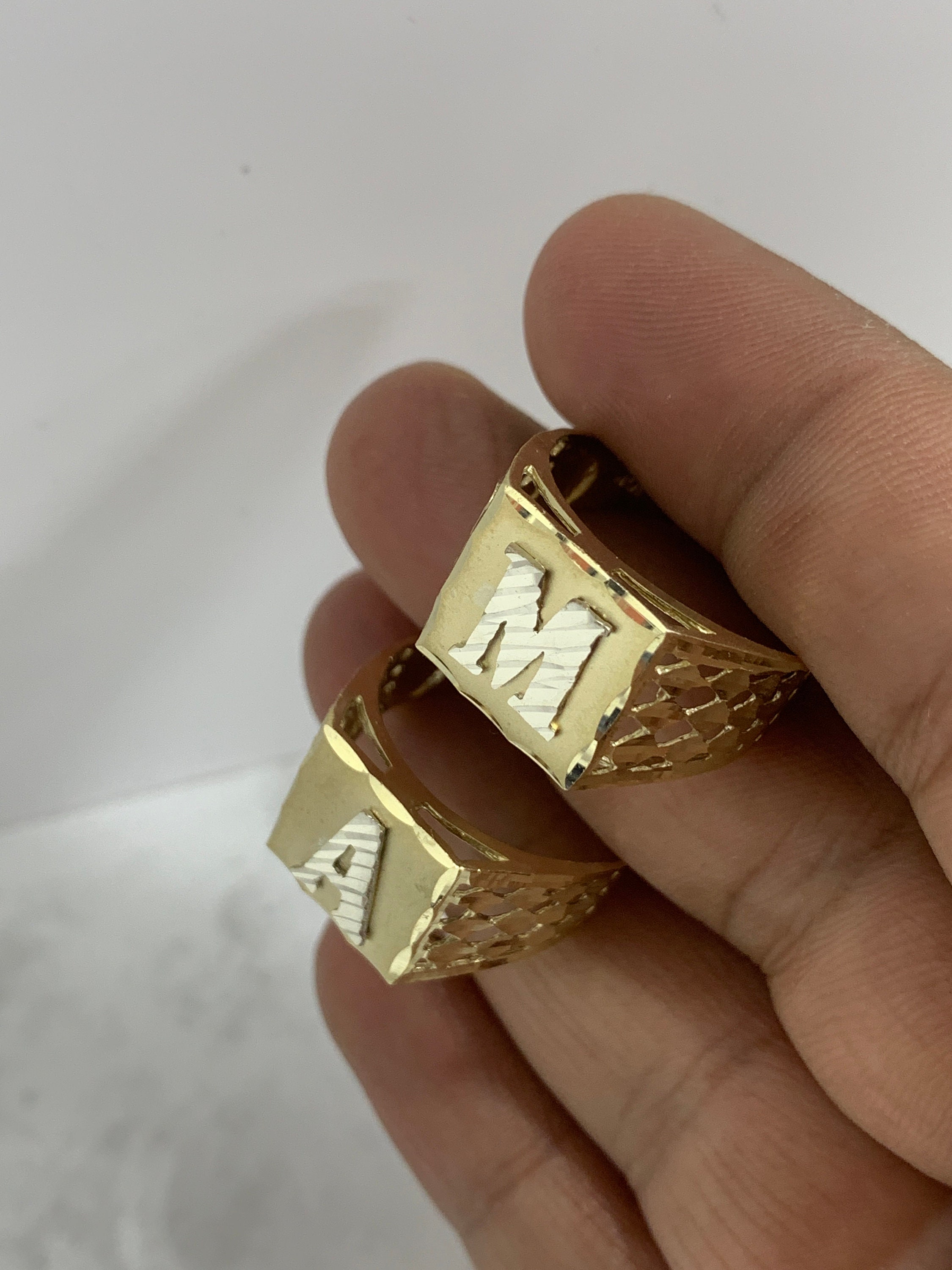 Mens Initial Alphabet 10k Solid White Gold Yellow Gold Diamond Cut 10 ...