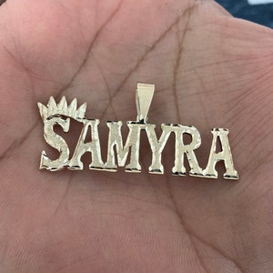 10K Solid Gold Customized Name Pendant Block Letters Crown Diamond Cut ...