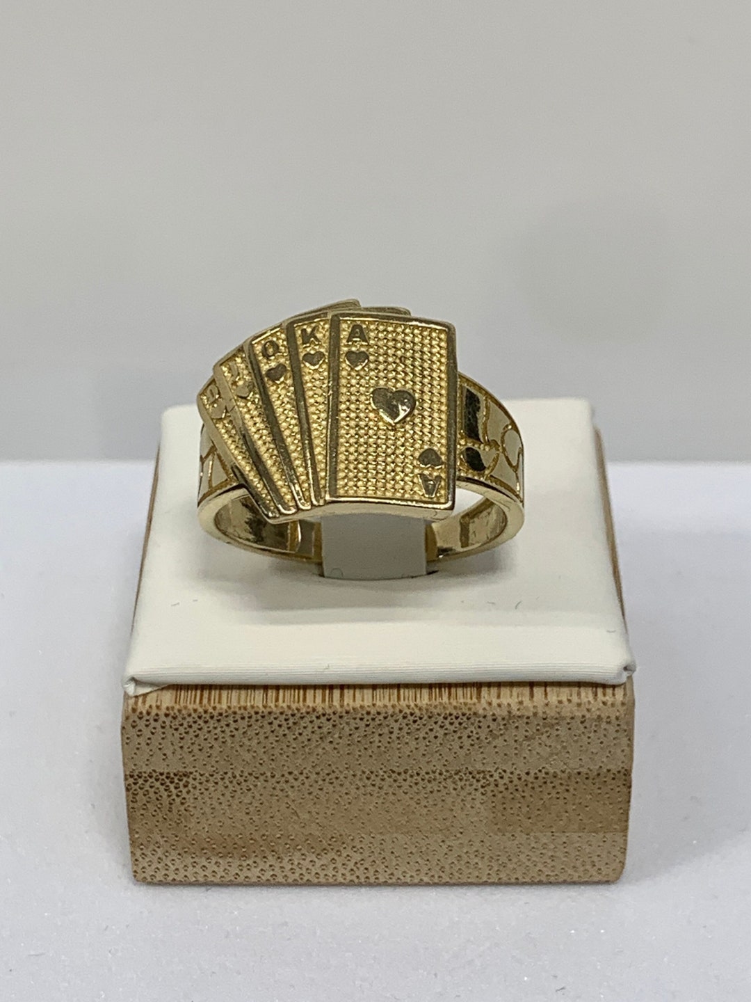 Mens Real Solid Gold Poker Cards Ring Luck Ring Playing Card Ring Royal ...