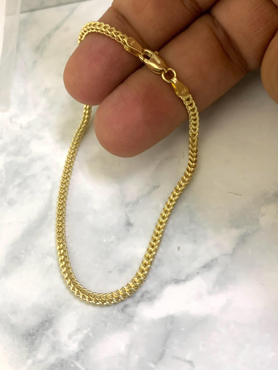 10k Yellow Gold Box Franco Bracelet and Anklet Real 10 Karat for Men ...