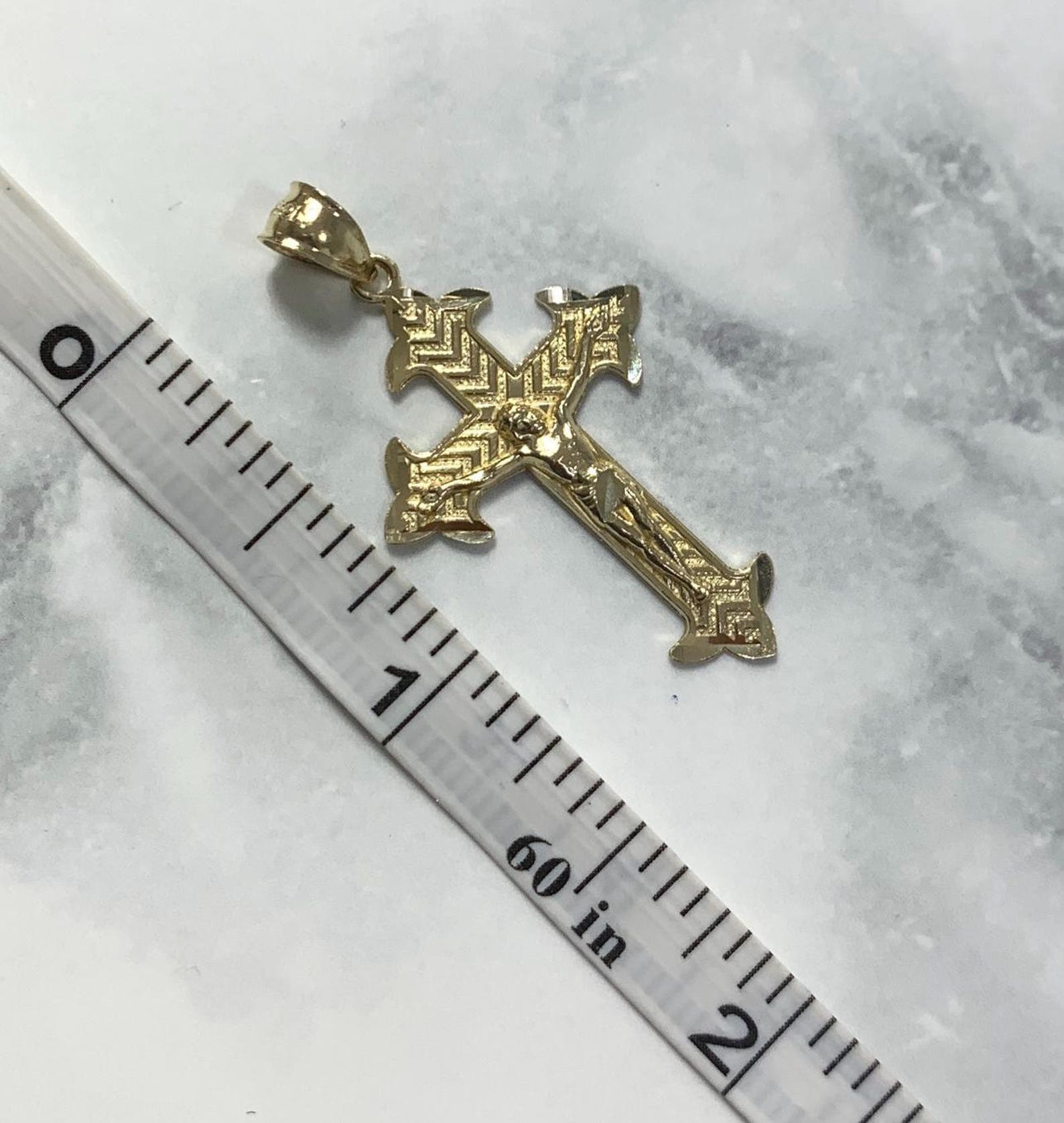 14k Solid Real Gold Cross Crucifix Necklace Religious Solid Gold Charm ...