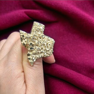 10K Solid Yellow Gold TEXAS Nugget Ring Diamond Cut for Mens and Womens ...