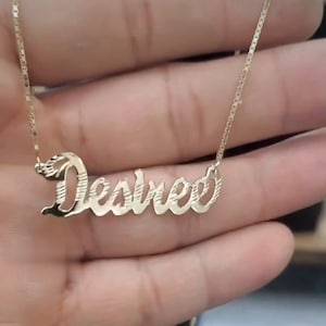 10K 14K Solid Real Gold Customized Name Pendant Cursive Letters With ...
