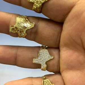 10K Solid Yellow Gold Nugget Texas Map State Shape Ring Diamond Cut for ...