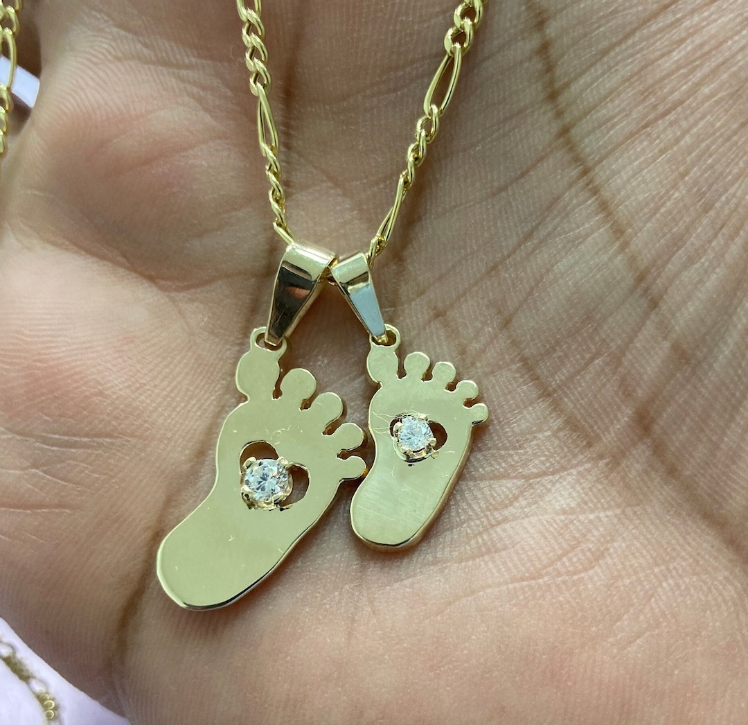 Genuine 10K Solid Gold Baby Feet Personalized Babyshower Mother Pendant ...