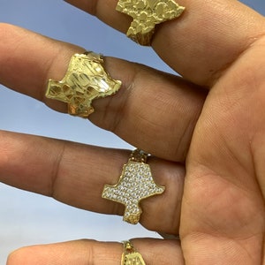 10K Solid Yellow Gold Nugget Texas Map State Shape Ring Diamond Cut for ...
