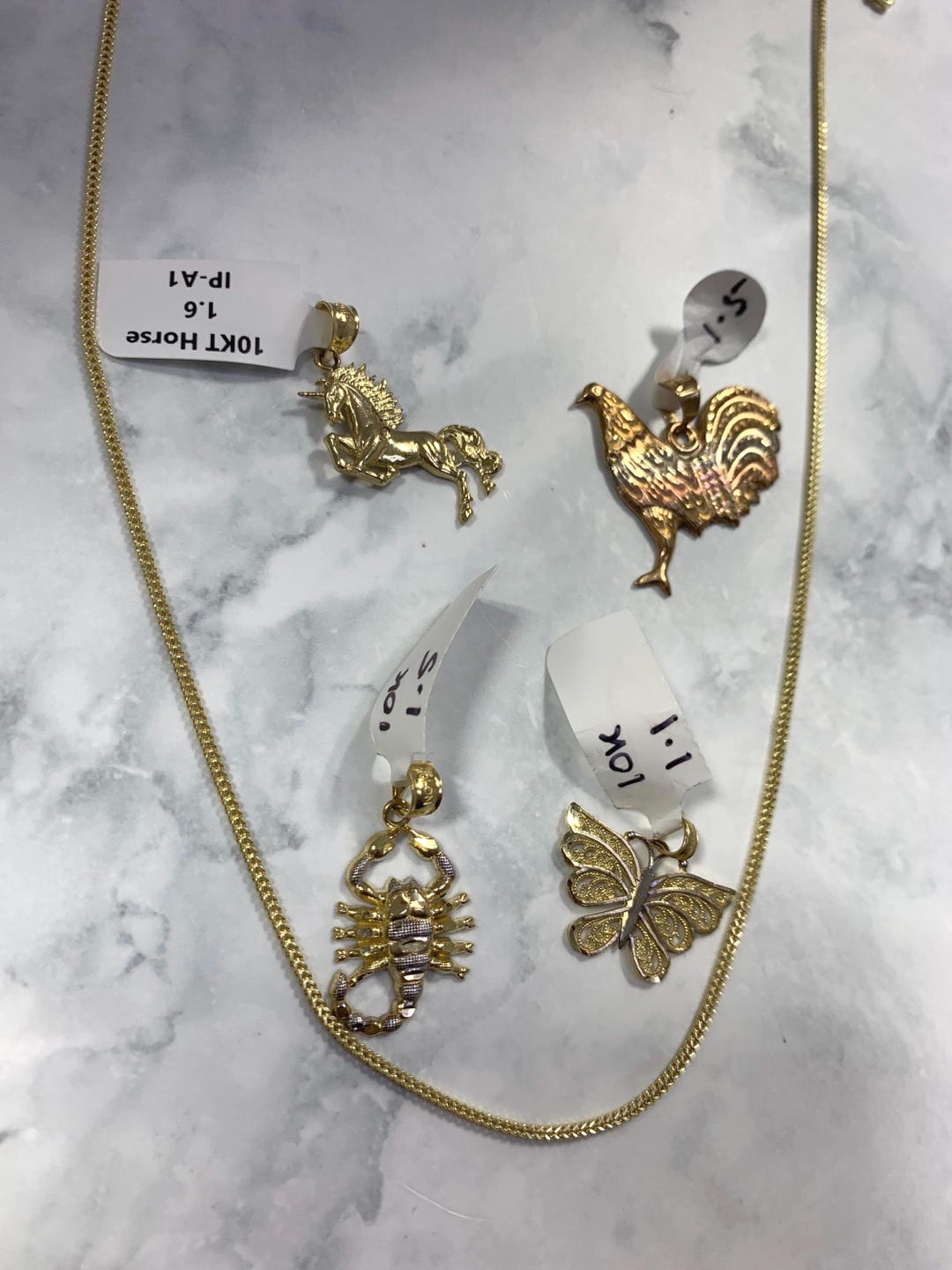 10 Karat Solid Gold Horse Rooster Scorpion Butterfly Charm Pendant and ...