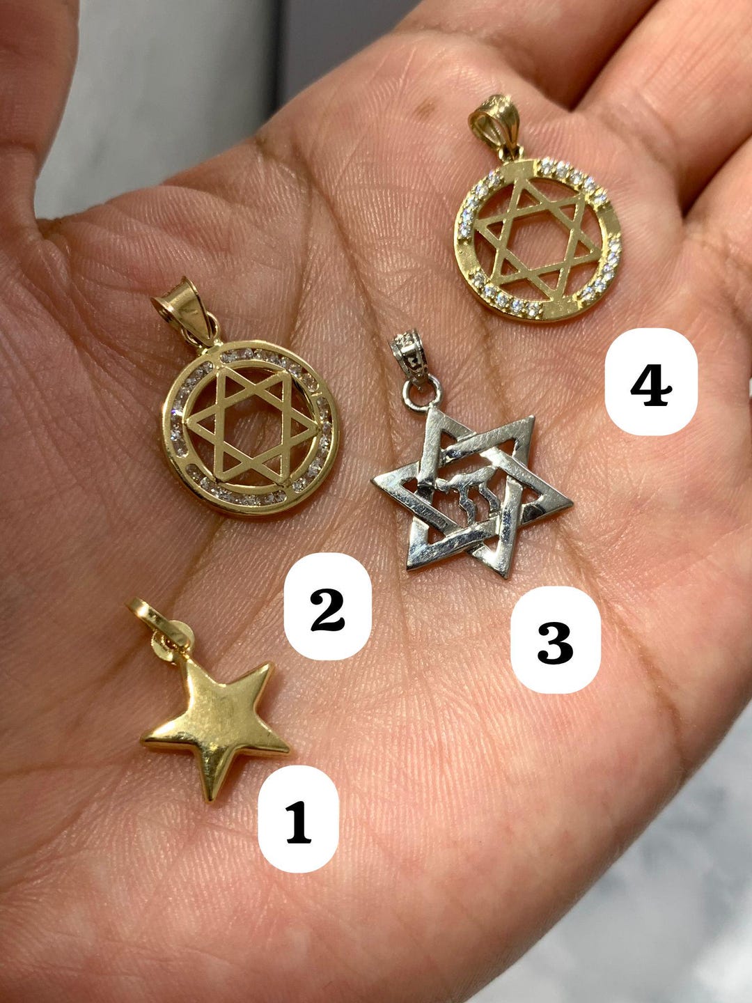 14K Puffed Star/star of David Estrella De David Real 14 Karat Yellow and White Gold Charm Charm ...
