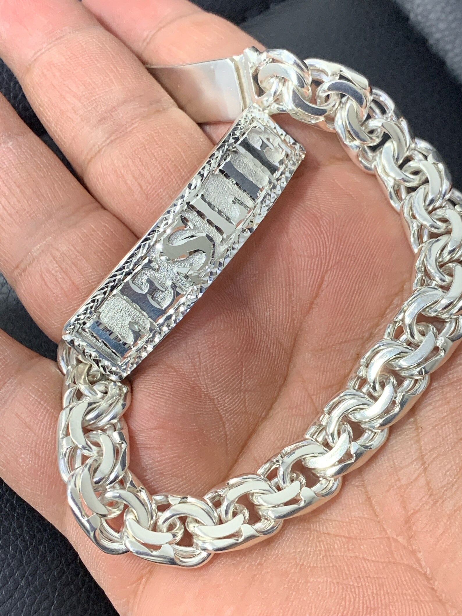 13mm Solid Custom Chino Link 925 Italian Sterling Silver Personalized ...