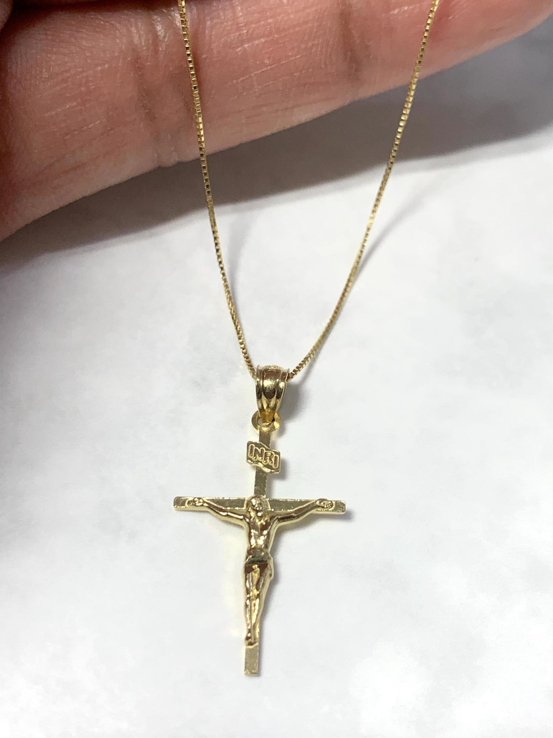 10k Solid Real Gold Cross Crucifix Necklace Religious Solid Gold Charm ...