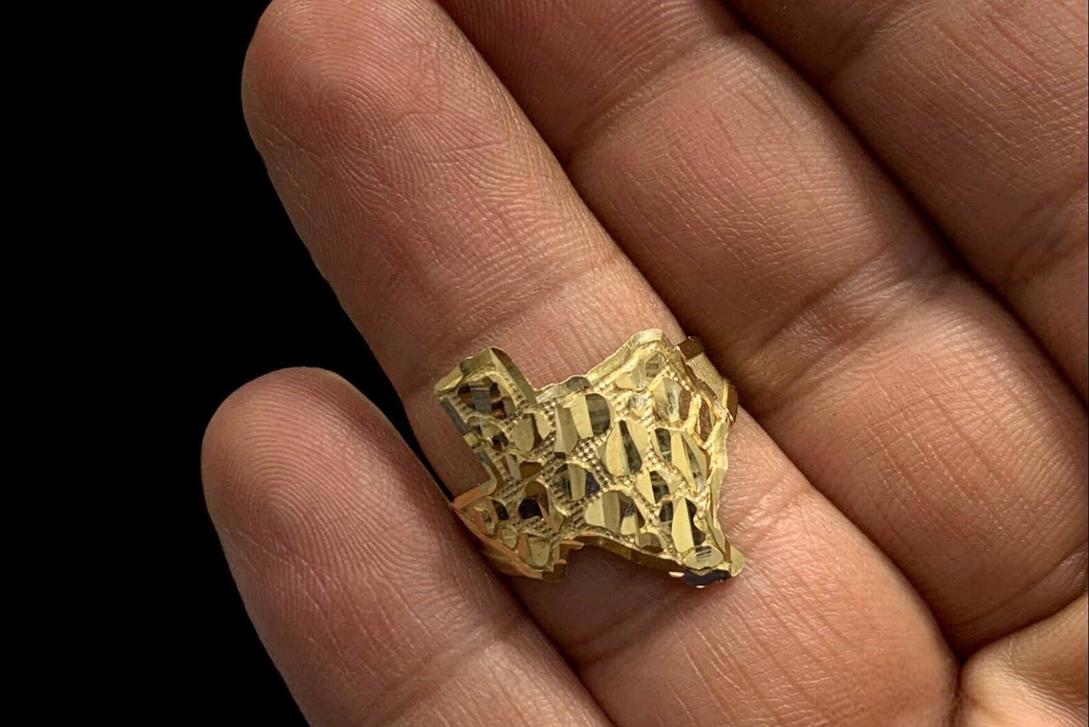 10K Solid Yellow Gold Nugget Texas Map State Shape Ring Diamond Cut for ...