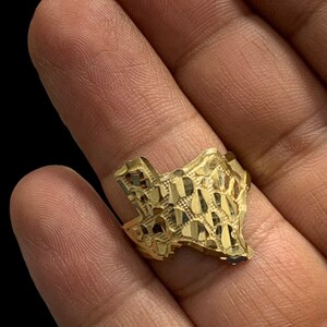 10K Solid Yellow Gold Nugget Texas Map State Shape Ring Diamond Cut for ...