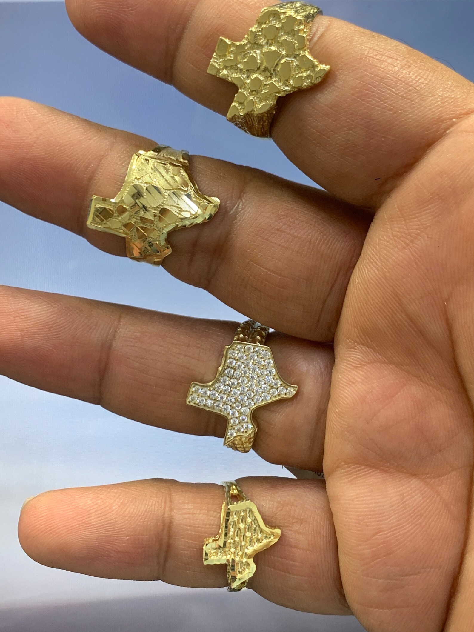 10K Solid Yellow Gold Nugget Texas Map State Shape Ring Diamond Cut for ...