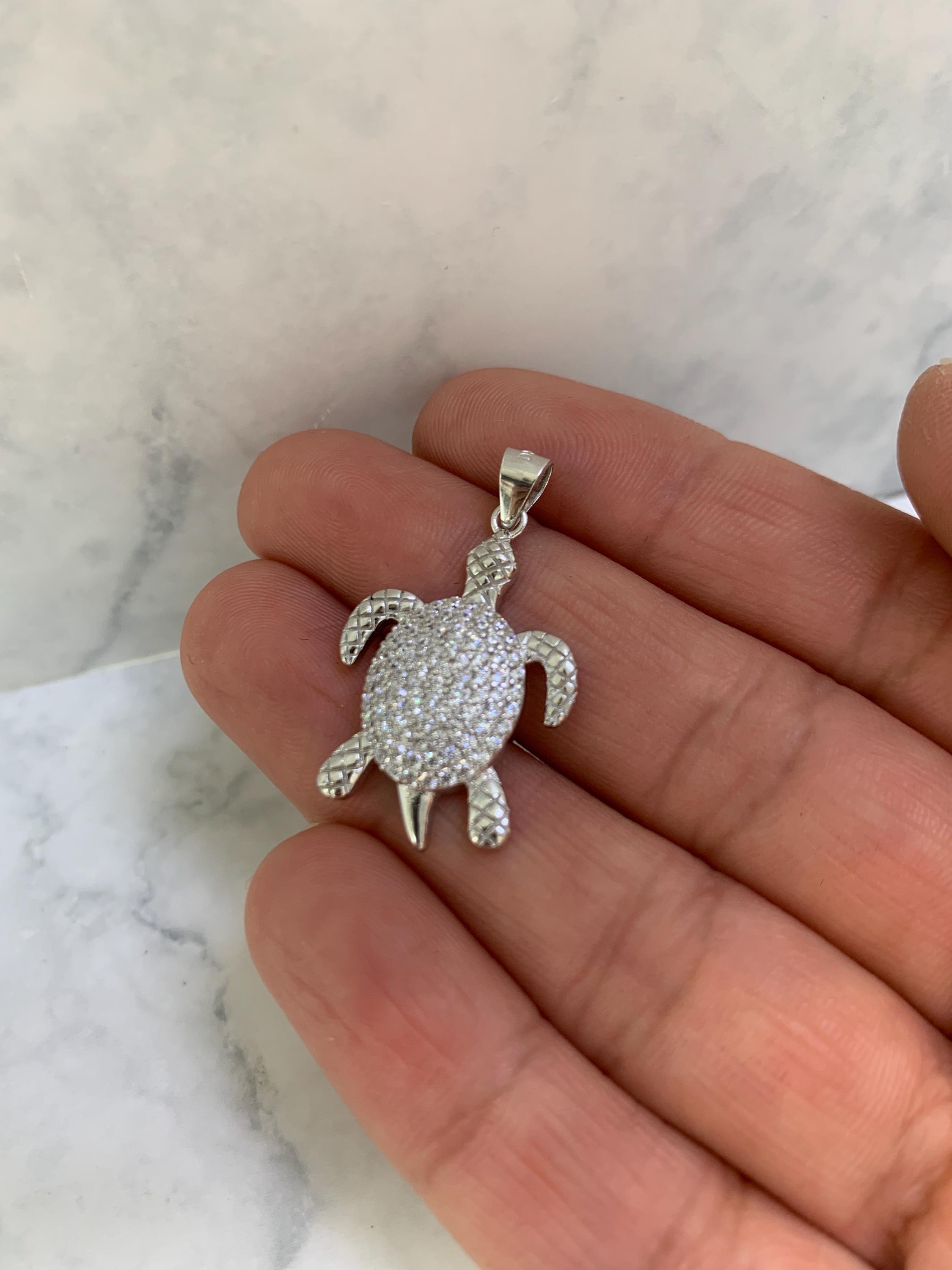 925 Sterling Solid Silver Heavy Turtle Tortise Tortuga Cz Stones Plata ...