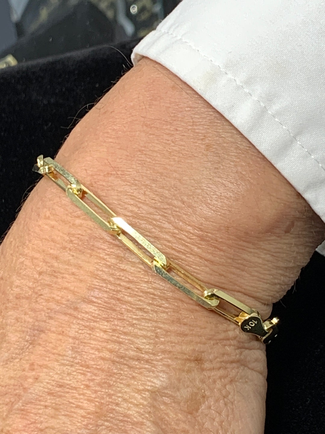 Solid Gold 10K Yellow Gold Paper Clip Bracelet Men Women 5mm 10 Karat ...