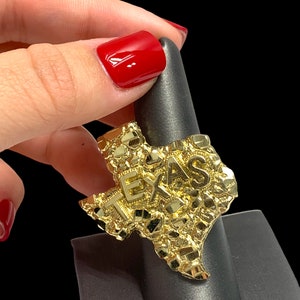 10K Solid Yellow Gold TEXAS Nugget Ring Diamond Cut for Mens and Womens ...