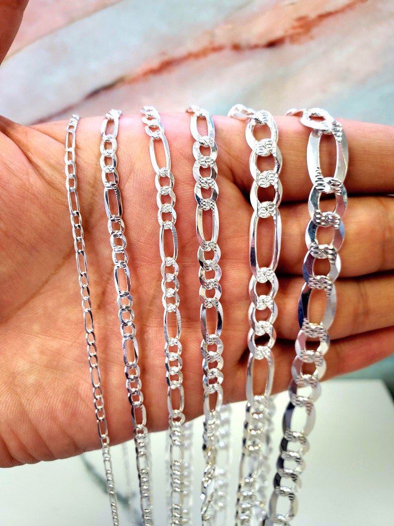 925 Sterling Silver Diamond Cut Solid Figaro Made in Italy - Etsy