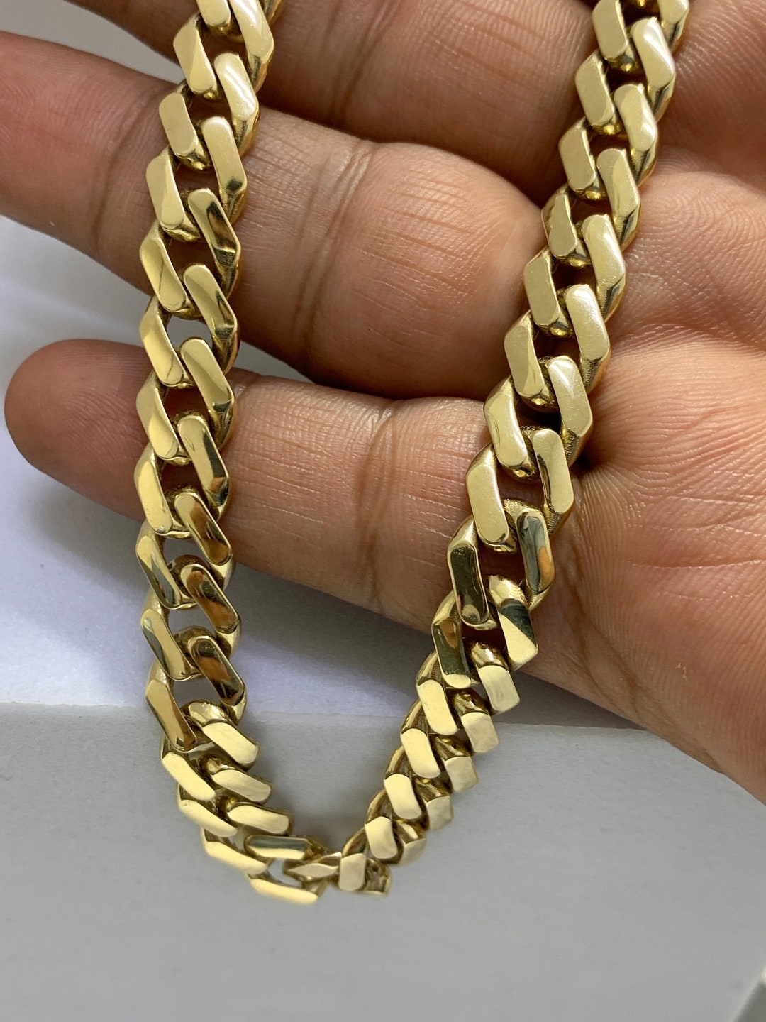 14k Solid Gold Monaco Link Chain With CZ Lock Mens Necklace and ...