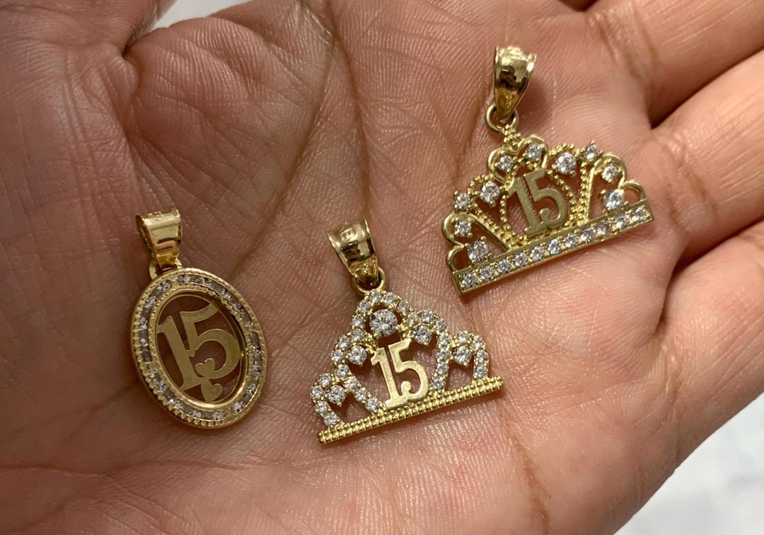 10 Karat Real Gold #15 Pendant Crown/oval Cz Gift for 15 Year Birthday ...