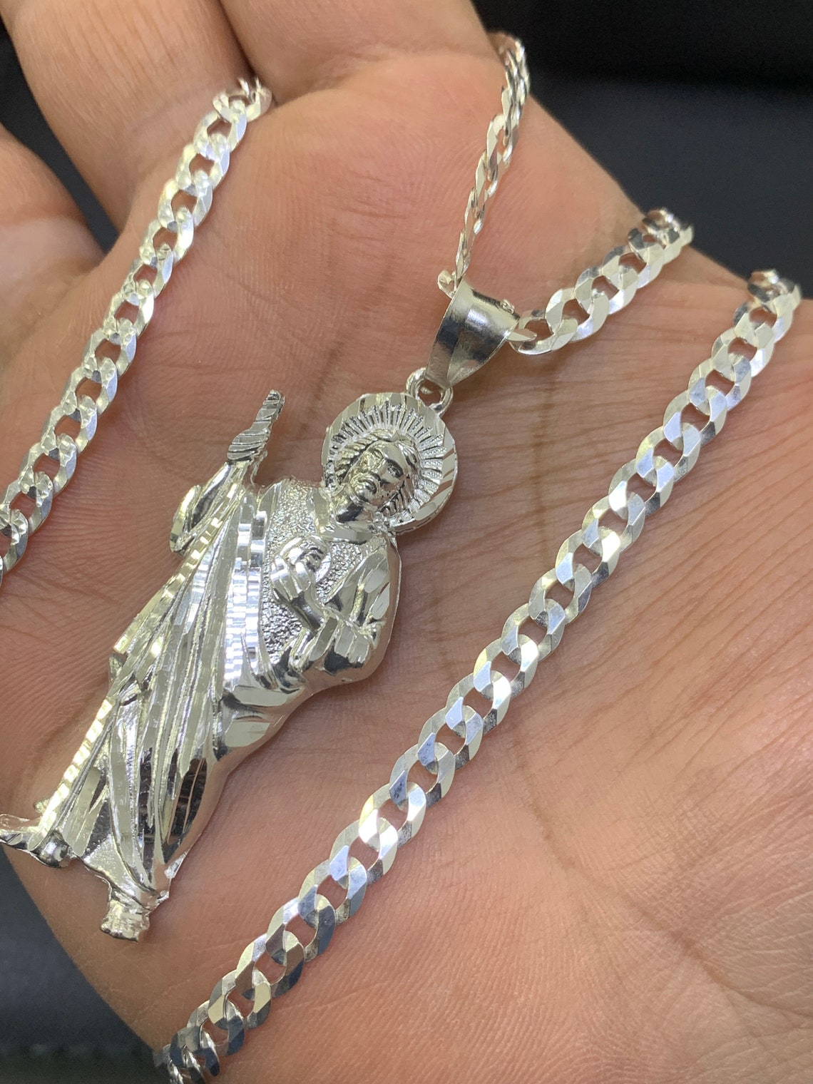 925 Sterling Silver St Jude Religious Solid Silver Medal Pendant Charm ...