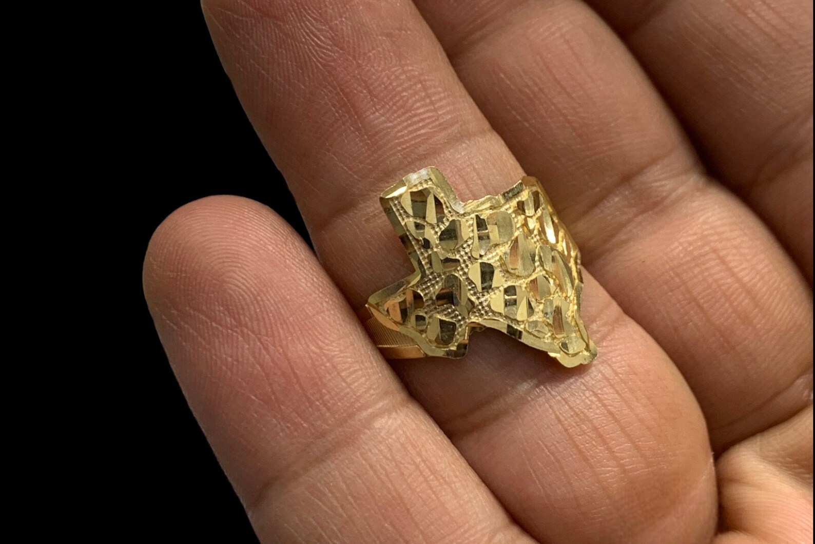10K Solid Yellow Gold Nugget Texas Map State Shape Ring Diamond Cut for ...