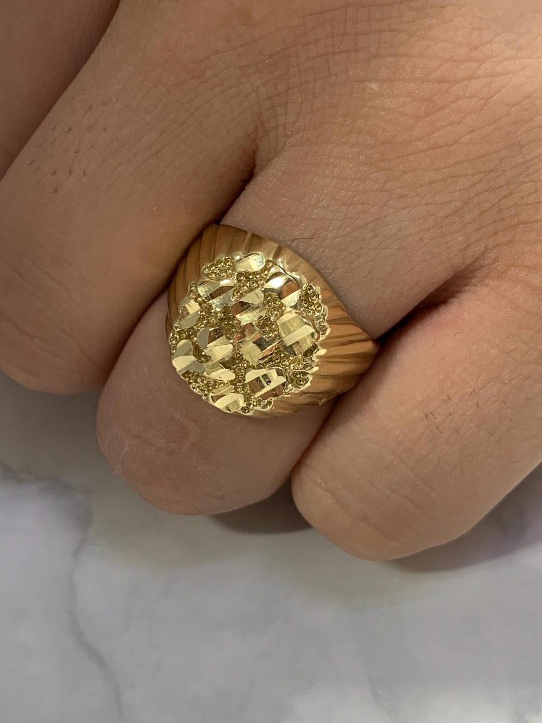 Real Solid Gold 14K Solid Yellow Gold Mens Ring Nugget 14 Karat Gold ...