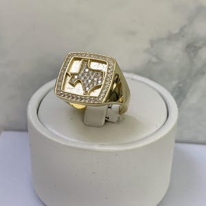 10K Solid Yellow Gold TEXAS State Map CZ Ring Mens Ring 10 Karat Real ...