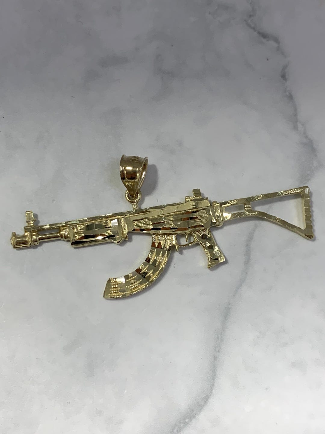 10K Solid Yellow Gold Gun Ak 47 Charm Pendant 2.3 Inch Long Pendant ...