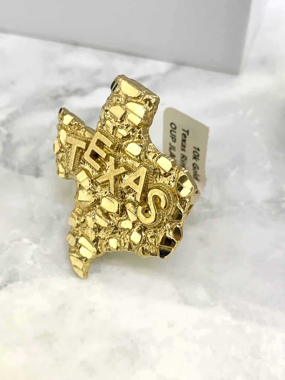10K Solid Yellow Gold TEXAS Map Nugget Ring Diamond Cut for Mens and ...