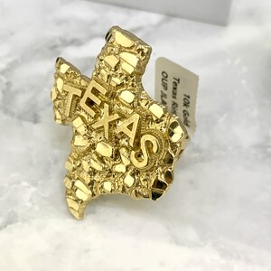 10K Solid Yellow Gold TEXAS Map Nugget Ring Diamond Cut for Mens and ...