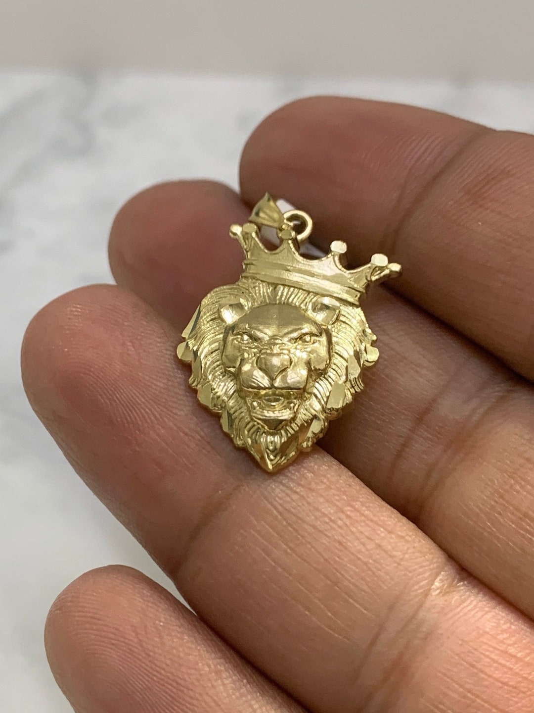 10K Solid Yellow Gold Lion Face Animal Pendant Charm 10 Karat Real Gold ...