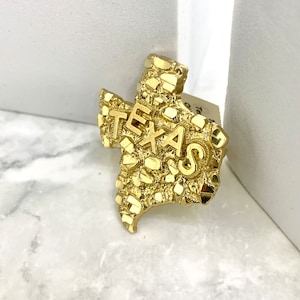 10K Solid Yellow Gold TEXAS Map Nugget Ring Diamond Cut for Mens and ...