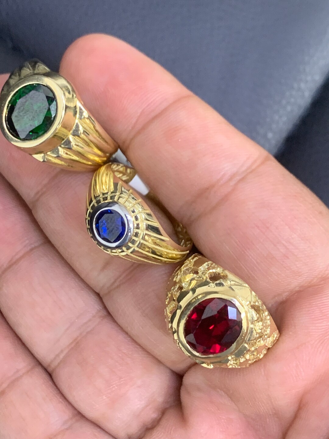 Mens Real Gold 10K Solid Yellow Gold Color Stone Shape Ring Nugget Oval ...