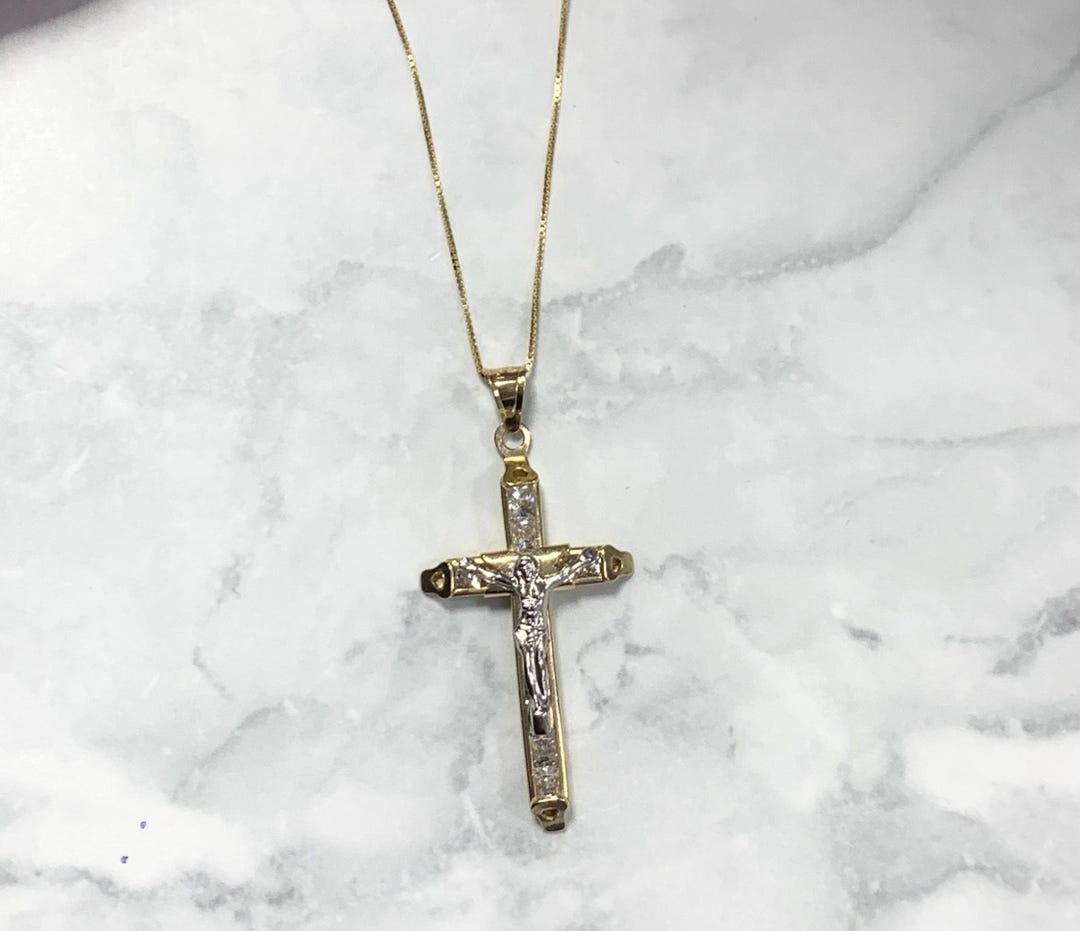 10k Solid Real Gold Cross With Cz Fancy Religious Solid Gold Charm ...