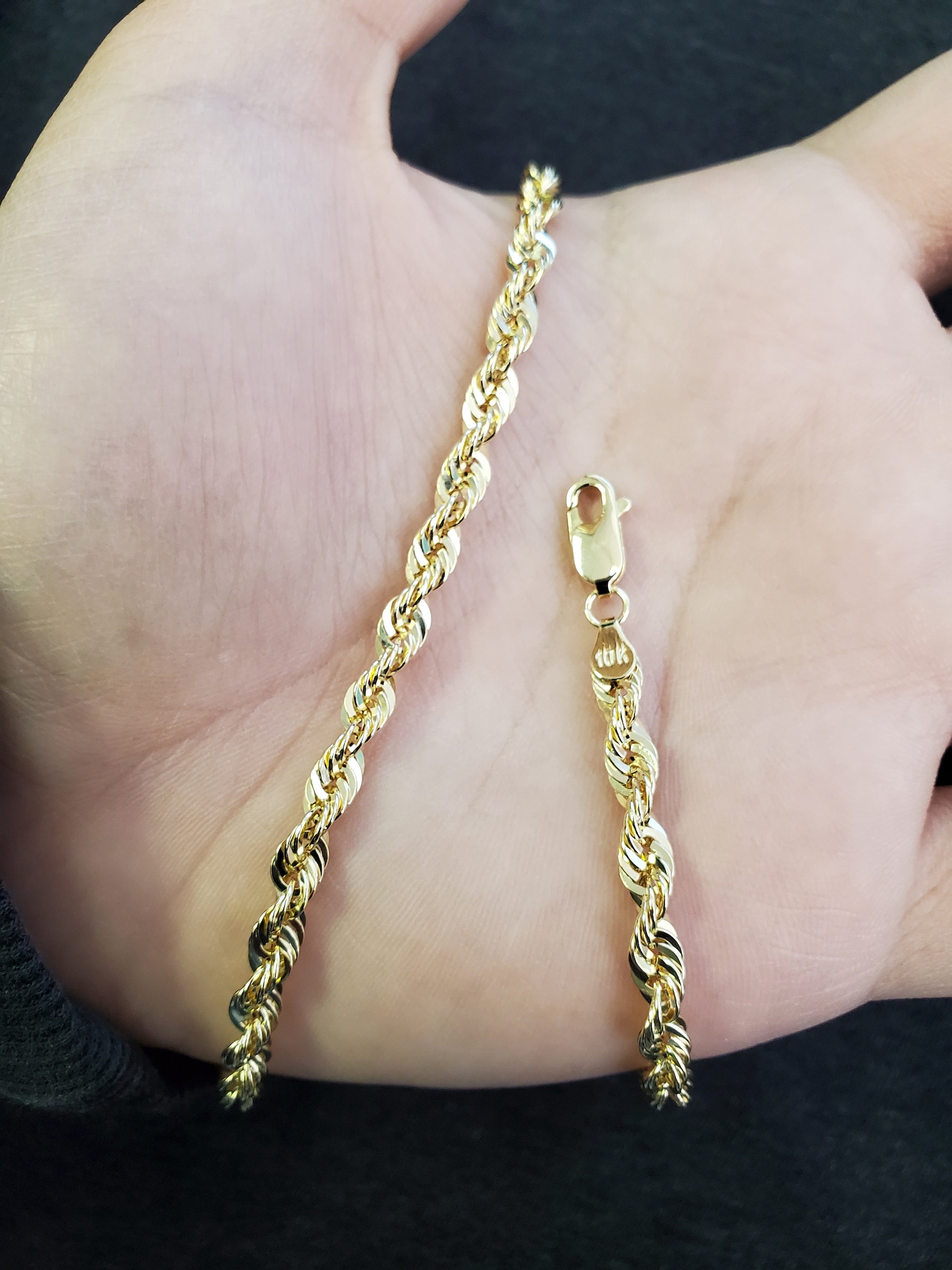 10K Yellow Gold Diamond Cut Hollow Rope Chain / Necklace | Etsy