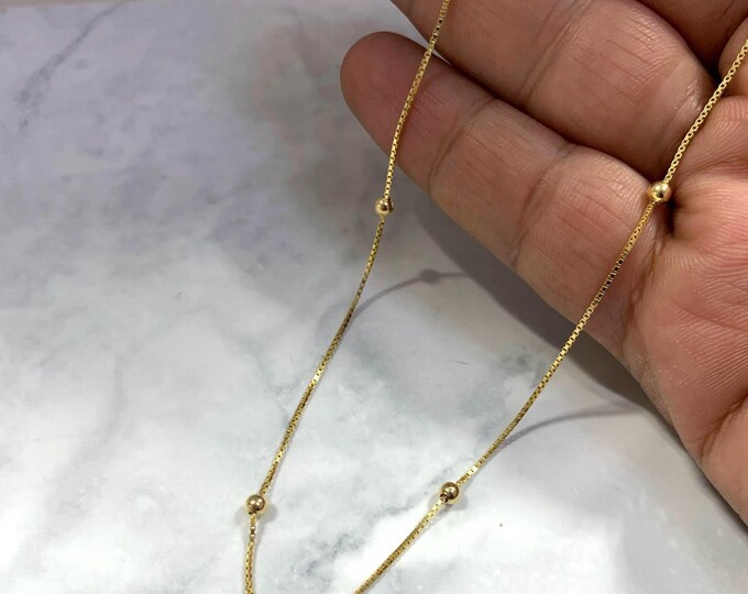 10K Gold Solid Yellow Gold Box Bead Necklace Beaded Chain for Girls ...