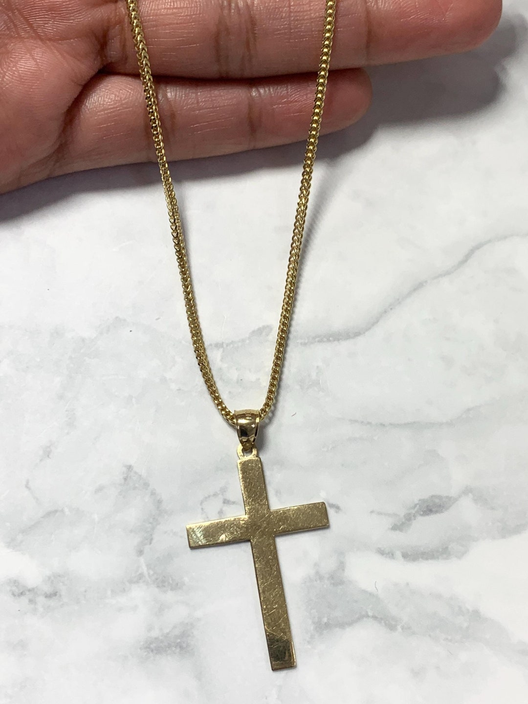 10k Solid Real Gold Cross Plain Necklace Religious Solid Gold Charm ...