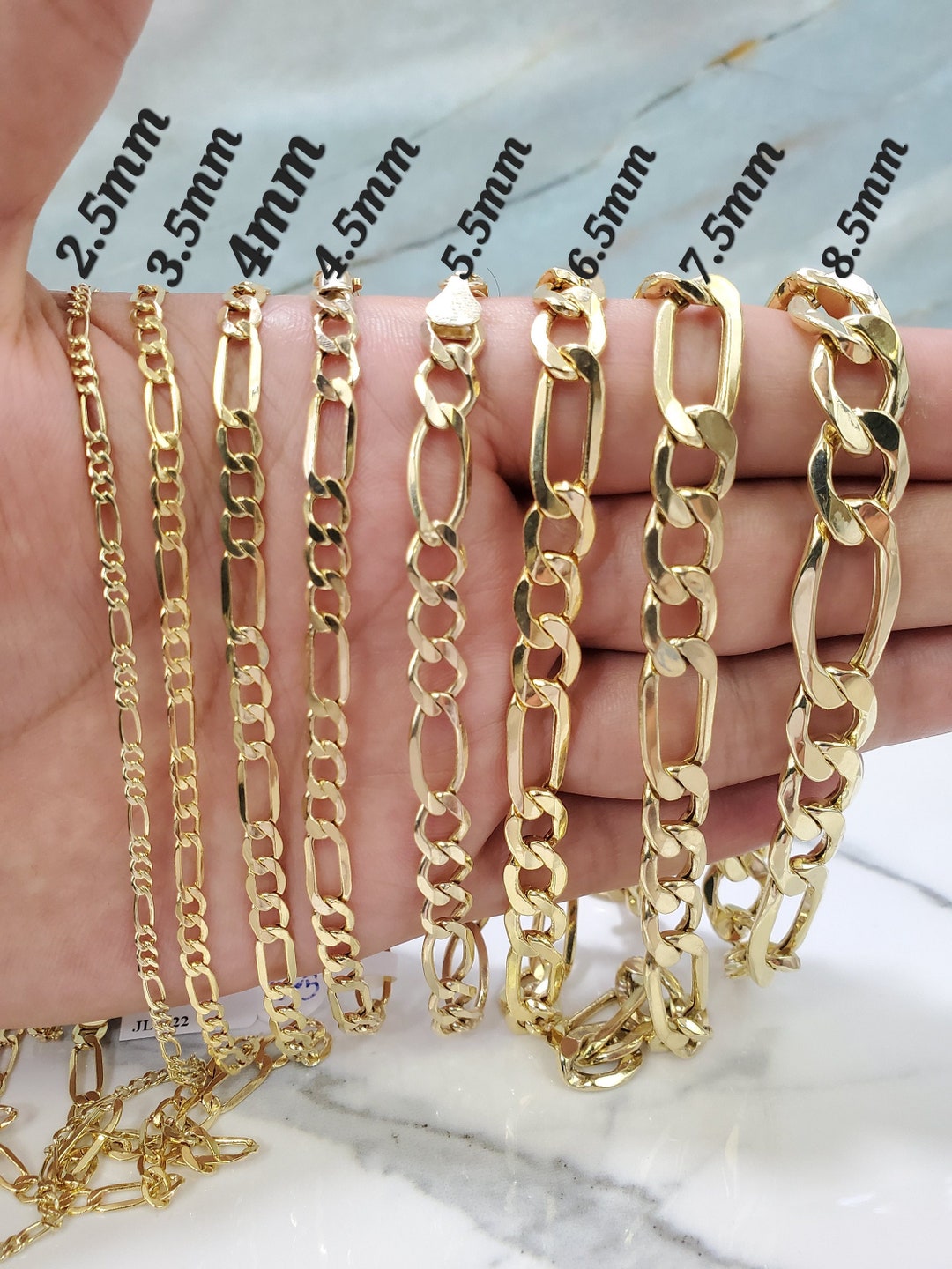 6.5mm 14K Yellow Gold Figaro Link Chain and Necklace for Men and Women ...