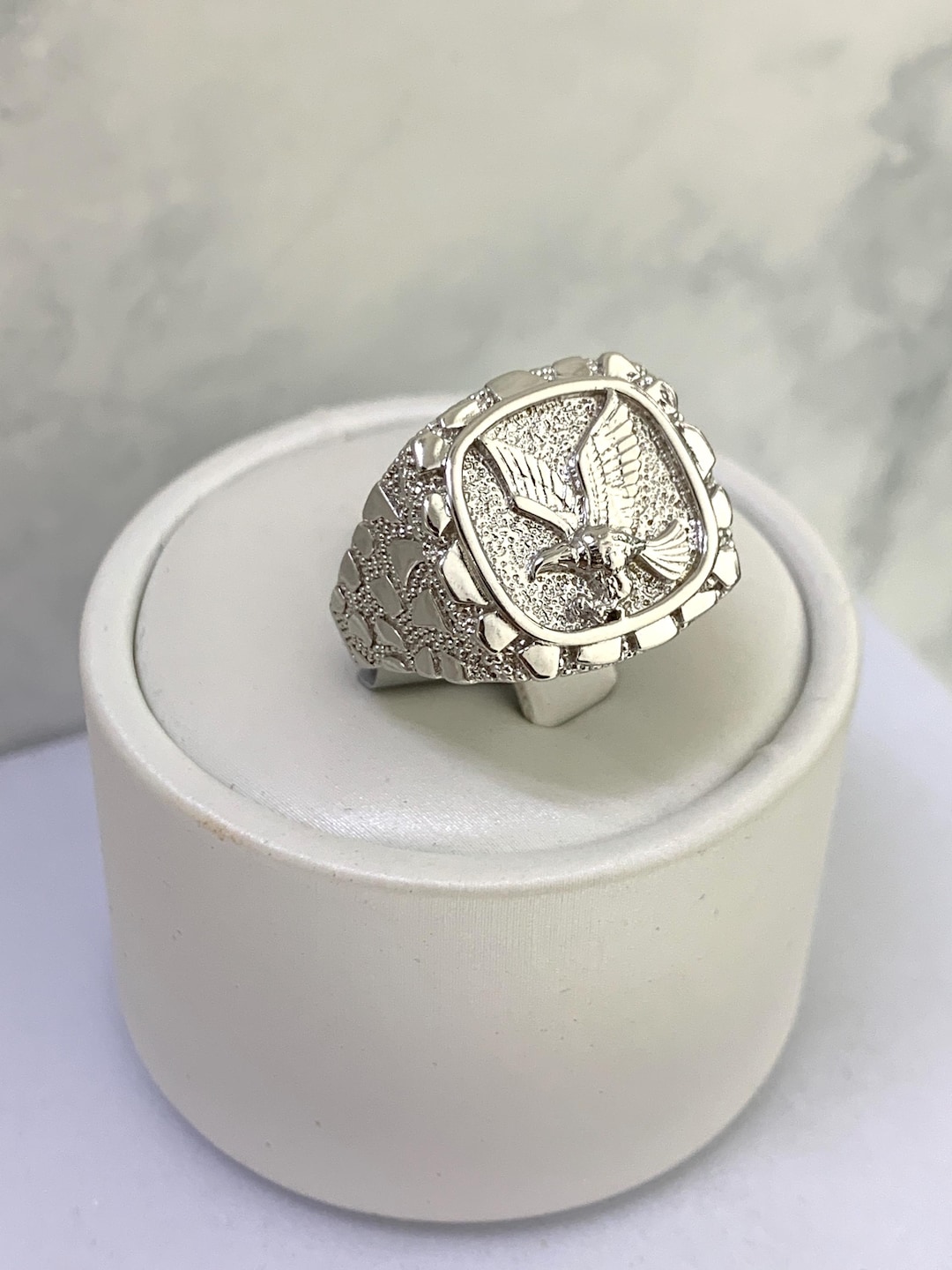 Mens Real 925 Sterling Silver Nugget Ring Eagle Anillo Mens Jewelry ...